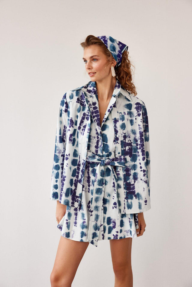 SCARLET - Blue Tie-Dye Cotton Shirt – Elissa Studio